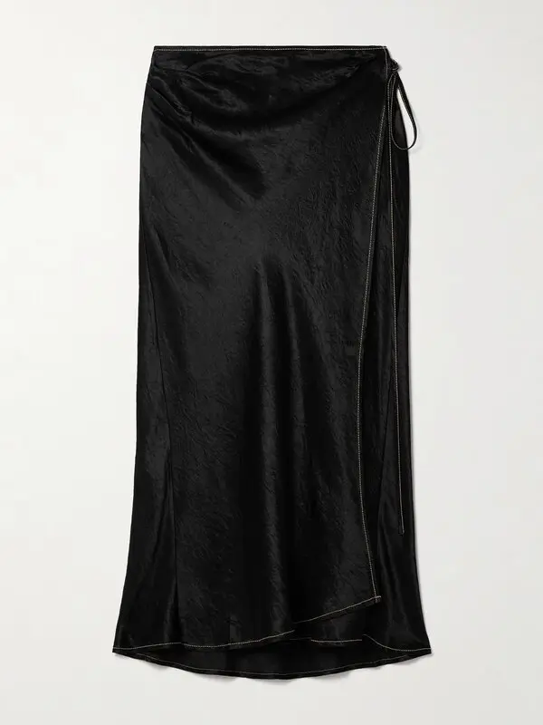 Acne Studios Wrap-effect Crinkled-satin Midi Skirt - Black