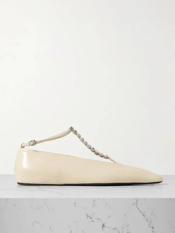 JIL SANDER Crystal-embellished Leather Ballet Flats - Neutrals