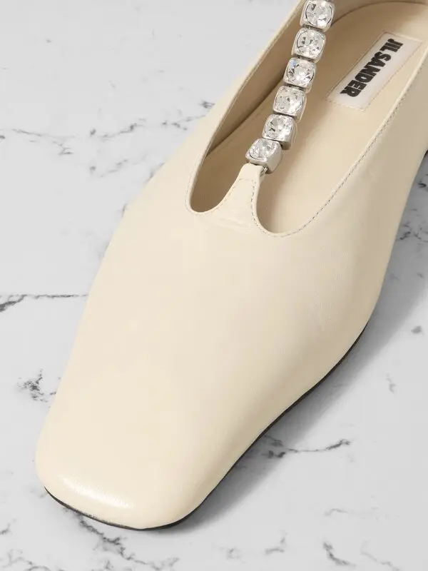 JIL SANDER Crystal-embellished Leather Ballet Flats - Neutrals