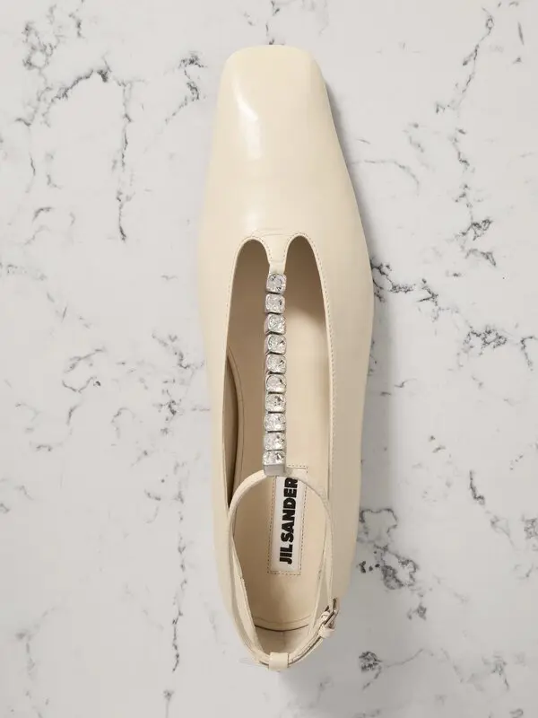JIL SANDER Crystal-embellished Leather Ballet Flats - Neutrals