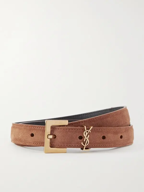 Saint Laurent Cassandre Suede Belt - Red