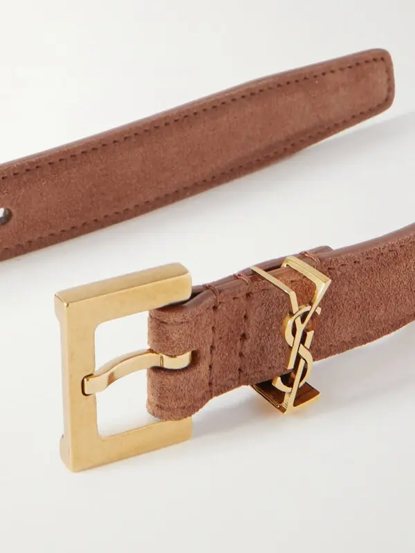 Saint Laurent Cassandre Suede Belt - Red