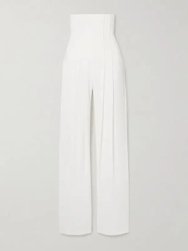 Norma Kamali Pleated Stretch-jersey Wide-leg Pants - White