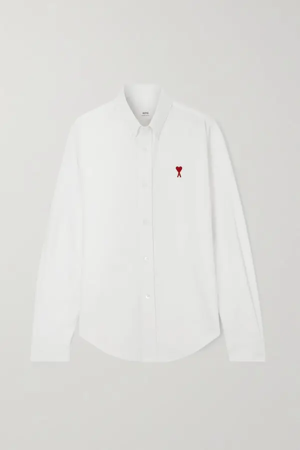 AMI Paris Adc Embroidered Cotton Oxford Shirt