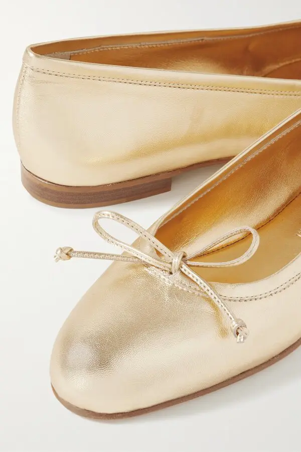 Manolo Blahnik Veralli Metallic Leather Ballet Flats - Gold