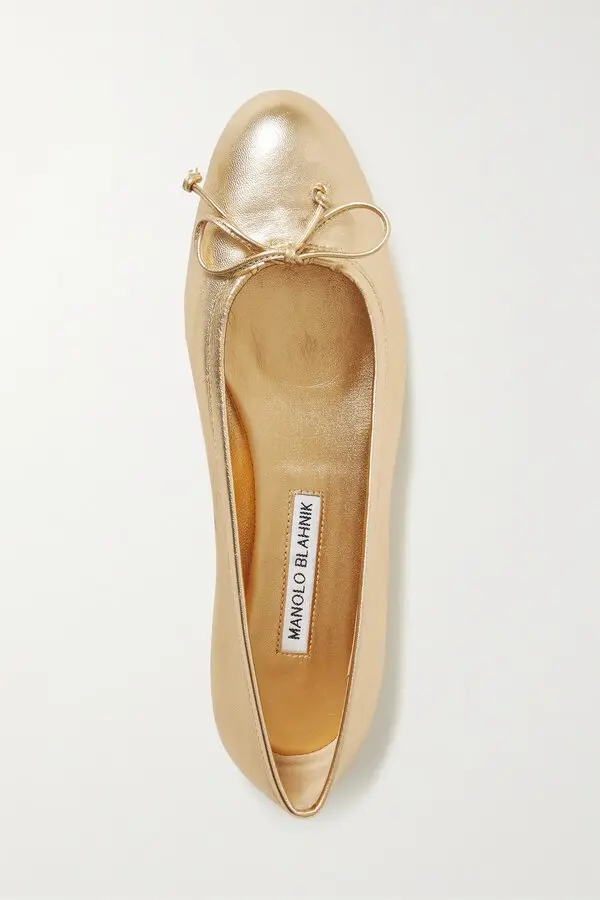 Manolo Blahnik Veralli Metallic Leather Ballet Flats - Gold