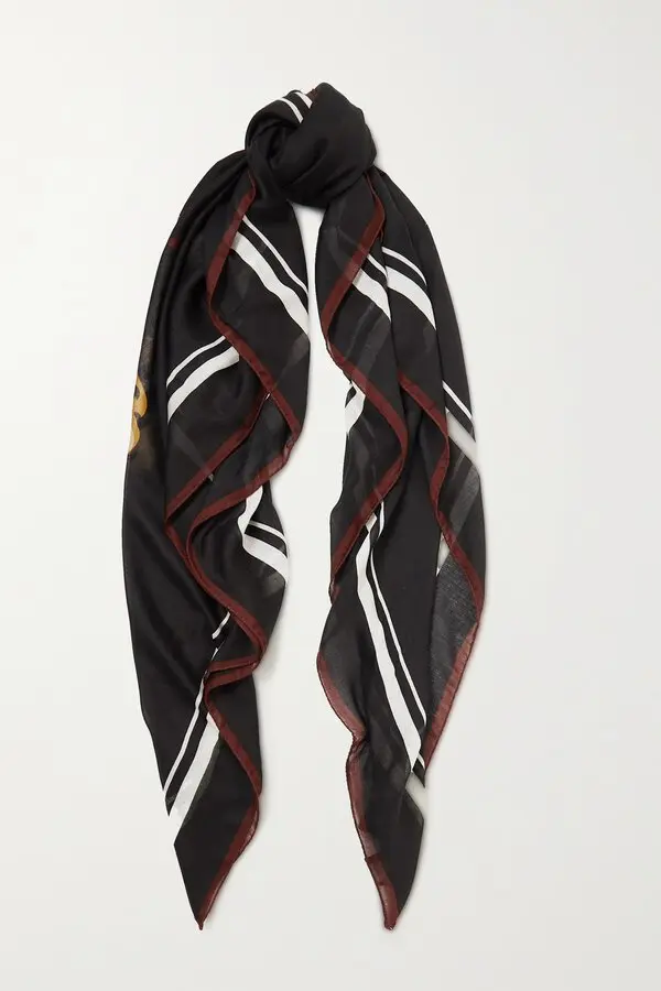 Saint Laurent Printed Modal And Cashmere-blend Scarf - Black