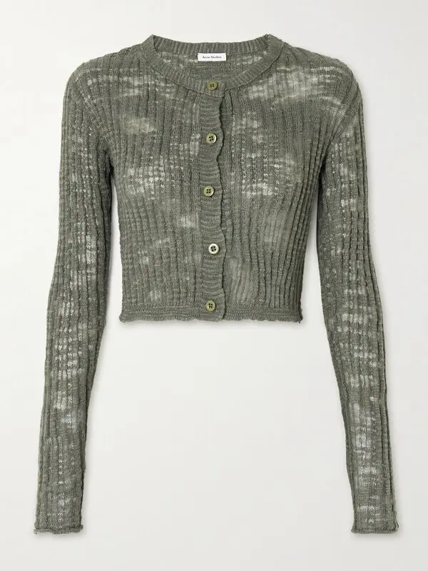 Acne Studios Ribbed Cropped Linen-blend Cardigan