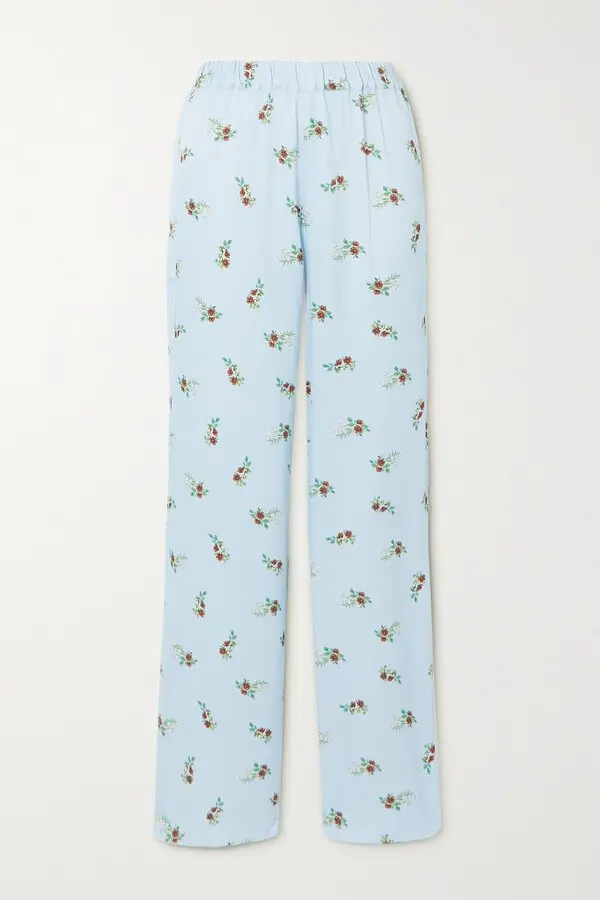 Sleeper Blossom Floral-print Satin Pants - Blue