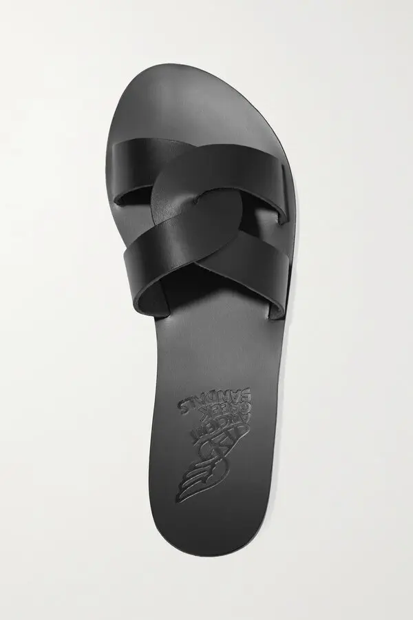 ANCIENT GREEK SANDALS Desmos Cutout Leather Slides - Black