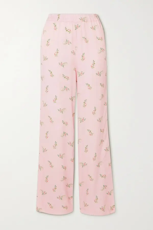 Sleeper Blossom Floral-print Satin Pants - Pink