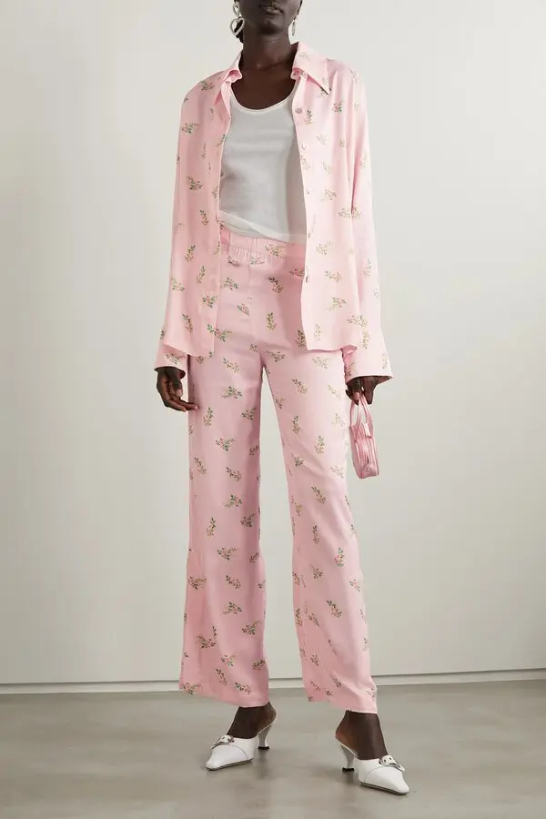 Sleeper Blossom Floral-print Satin Pants
