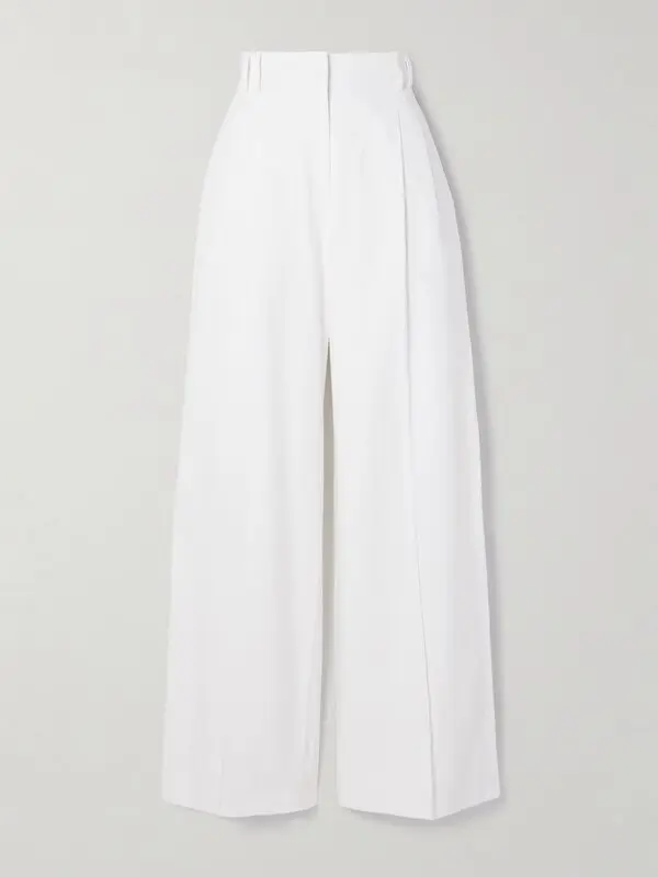 Another Tomorrow Pleated Linen Wide-leg Trousers - White