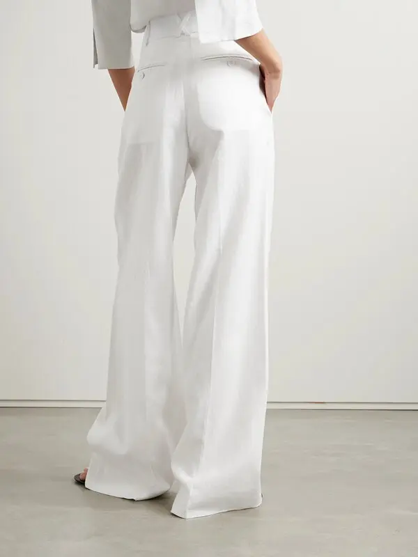 Another Tomorrow Pleated Linen Wide-leg Trousers - White
