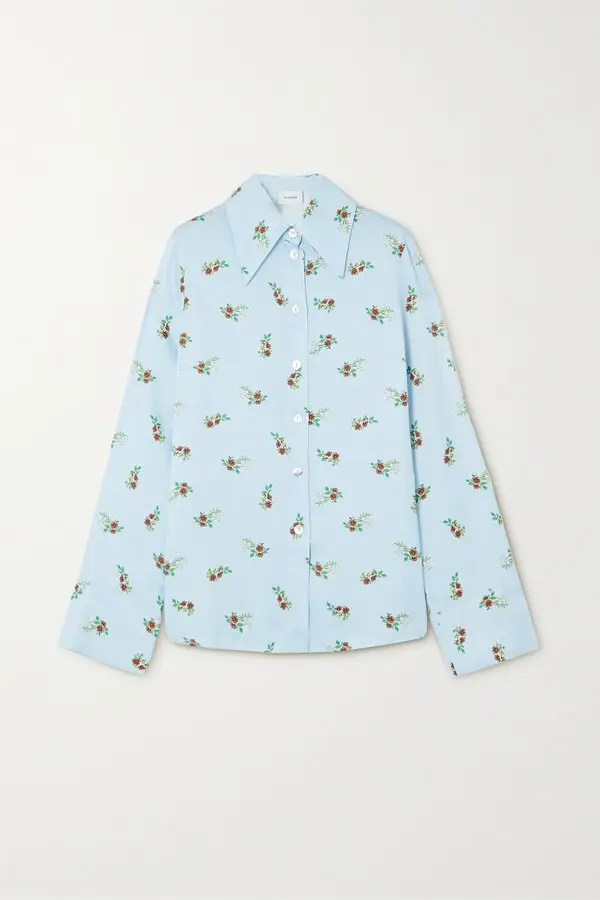 Sleeper Blossom Floral-print Satin Shirt - Blue