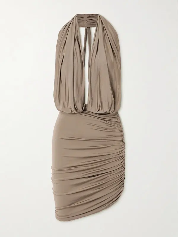 Magda Butrym Ruffled Satin-jersey Midi Dress - Neutrals
