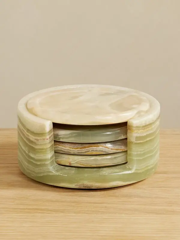 JIA JIA HOME Set Of Four Onyx Coasters With Holder