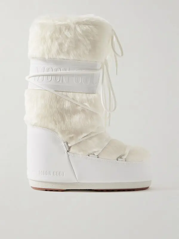 Moon Boot Icon Plush And Leather-like Snow Boots - White