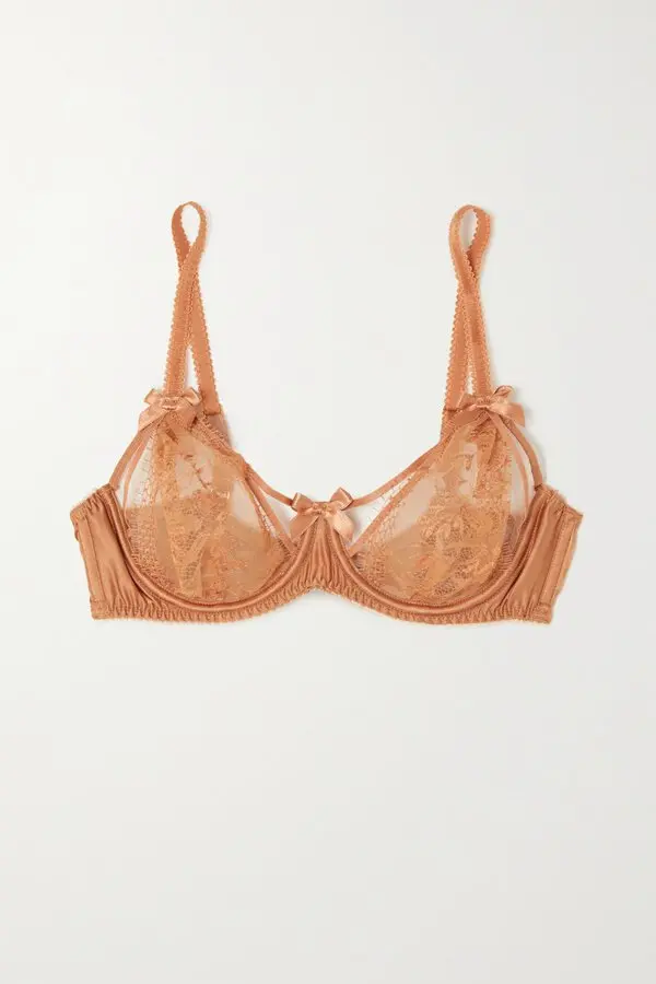 Agent Provocateur Tanya Cutout Leavers Lace And Stretch-silk Satin Underwired Bra - Gold