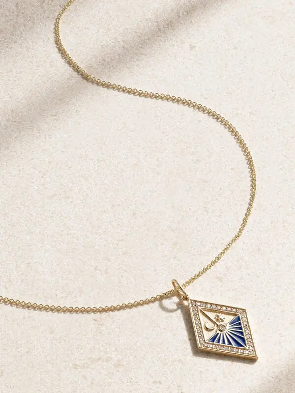 SYDNEY EVAN Sundial 14-karat Gold, Enamel, And Diamond Necklace - Blue