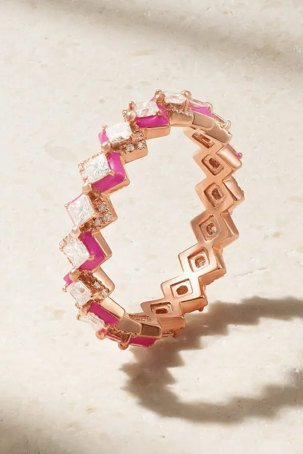 KAMYEN Mosaïque 18-karat Rose Diamond And Enamel Ring - Gold