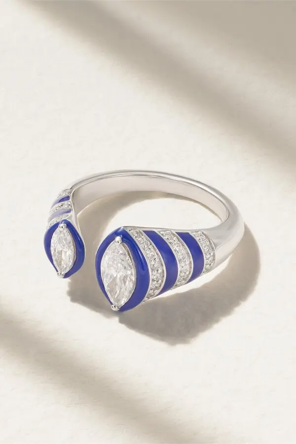 KAMYEN 18-karat White Enamel And Diamond Ring - Gold