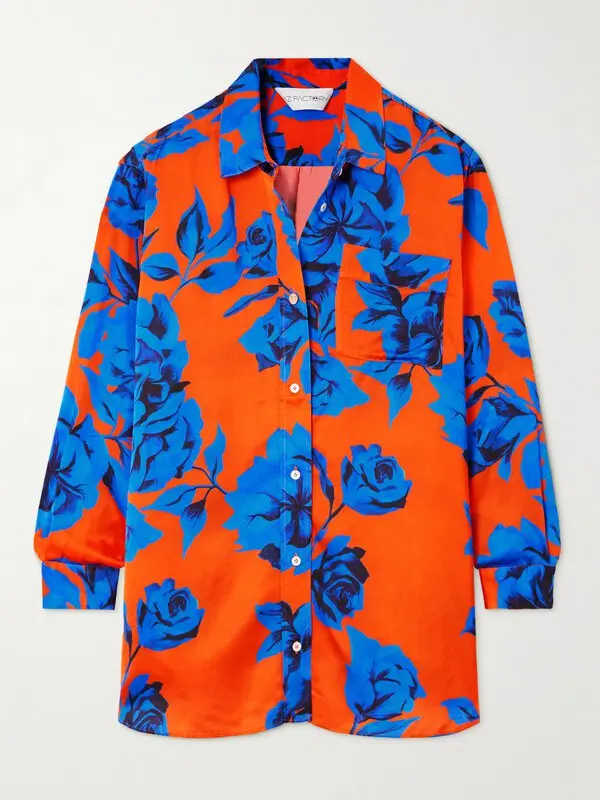 AZ FACTORY Floral-print Satin-crepe Shirt - Orange
