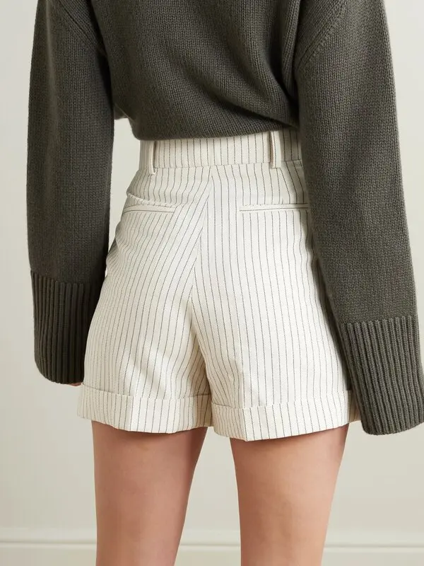 FRAME Pleated Pinstriped Cotton-blend Drill Shorts