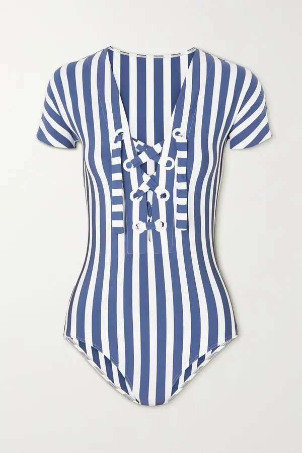 ERES Samba Chiquito Lace-up Striped Swimsuit - Blue