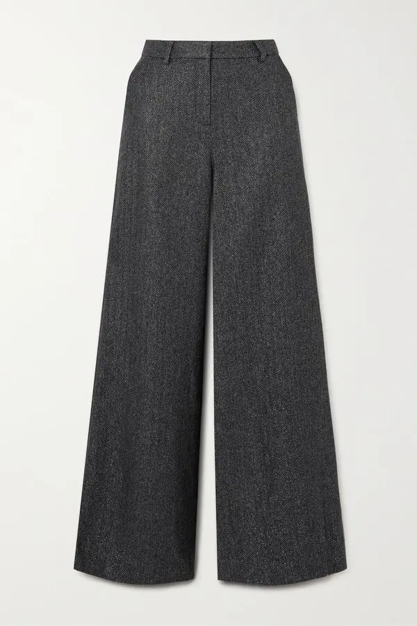 L'Agence Pilar Metallic Herringbone Wool-blend Pants