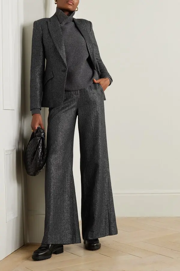 L'Agence Pilar Metallic Herringbone Wool-blend Pants