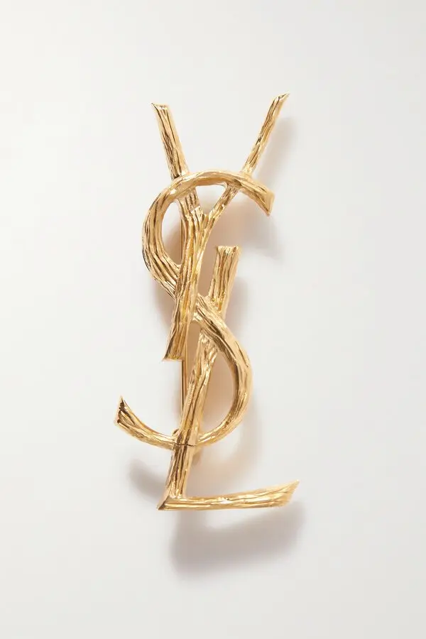 Saint Laurent Tone Monogram Brooch - Gold