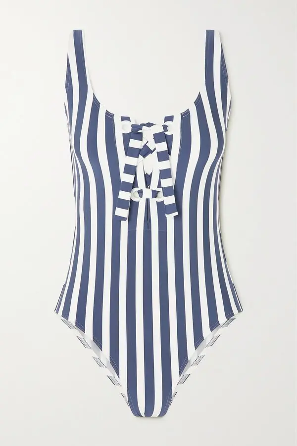 ERES Samba Lace-up Striped One-piece Swimsuit - Blue