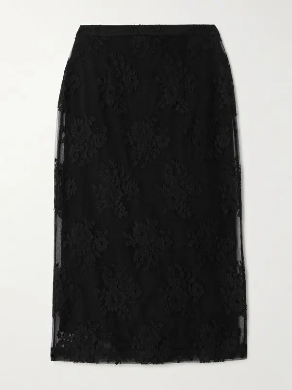 Dolce & Gabbana Cotton-blend Chantilly Lace Midi Skirt - Black