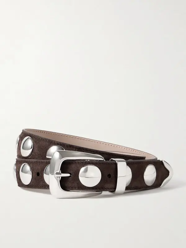 Khaite Benny Studded Suede Belt - Brown