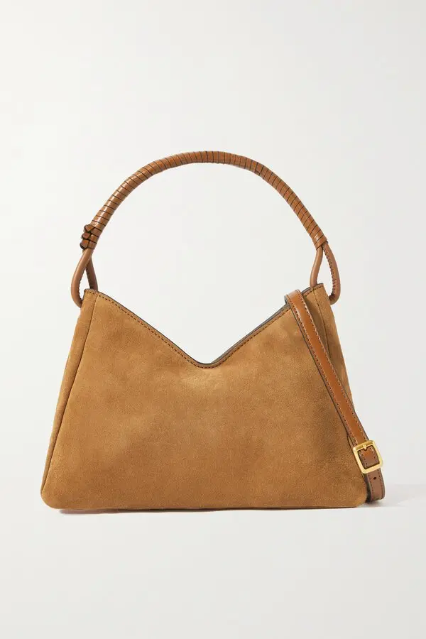 Staud Valerie Leather-trimmed Suede Shoulder Bag - Brown