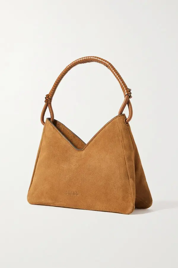 Staud Valerie Leather-trimmed Suede Shoulder Bag - Brown