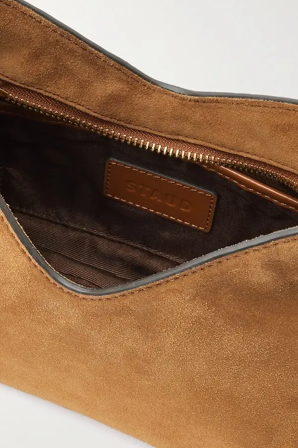 Staud Valerie Leather-trimmed Suede Shoulder Bag - Brown