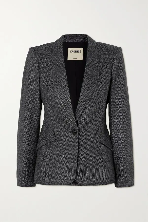 L'Agence Chamberlain Metallic Herringbone Wool-blend Blazer