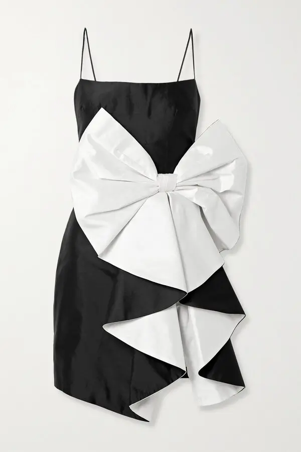 RASARIO Bow-embellished Draped Silk-shantung Mini Dress