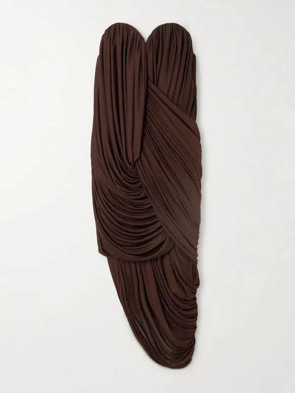 Loewe Strapless Draped Gathered Jersey Midi Dress