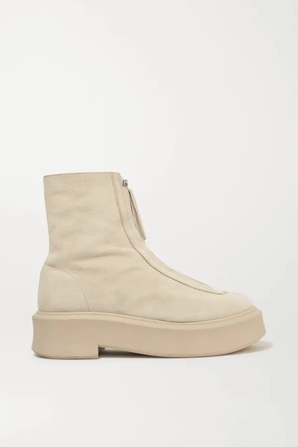 THE ROW Nobilis Textured-nubuck Platform Ankle Boots - Neutrals