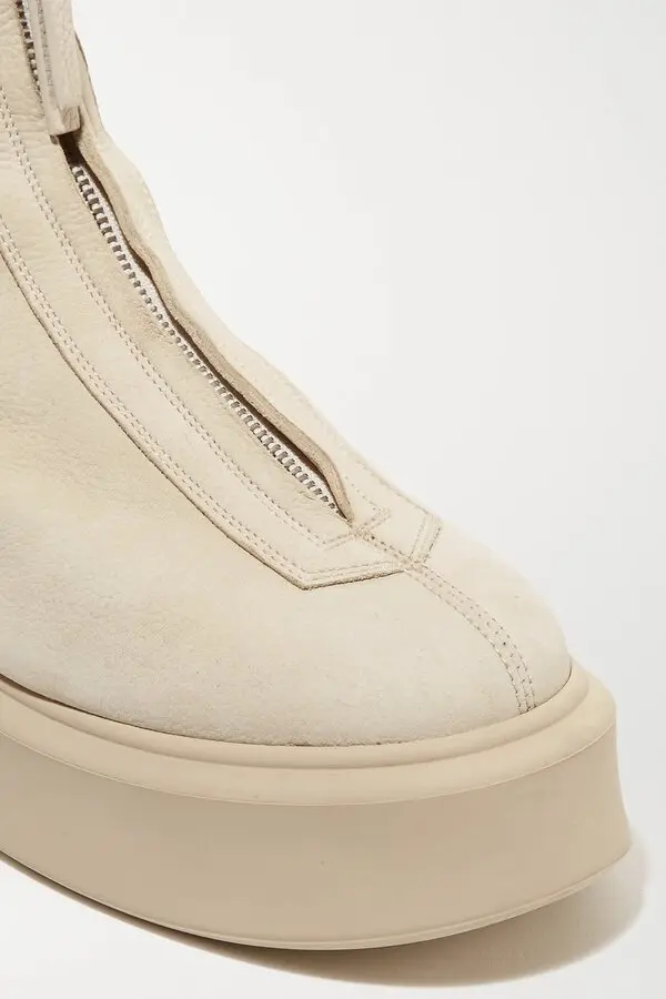 THE ROW Nobilis Textured-nubuck Platform Ankle Boots - Neutrals