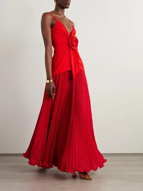 Balmain Pleated Crepe Maxi Skirt
