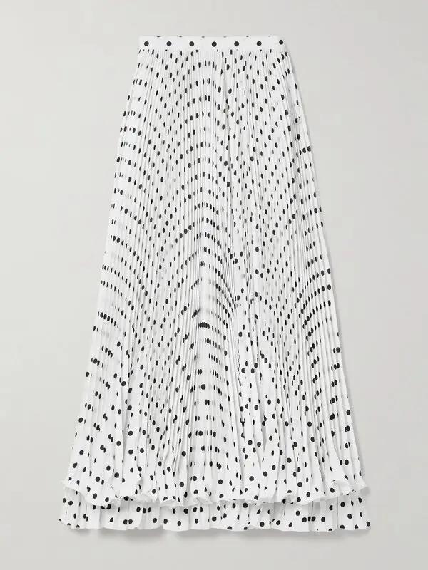 Balmain Ruffled Pleated Polka-dot Maxi Skirt - White