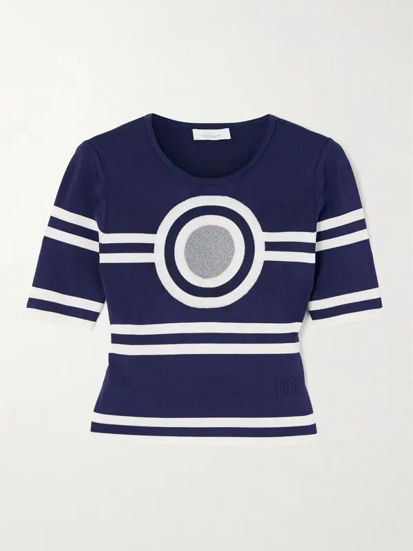 Rabanne Lurex-trimmed Striped Ribbed-knit Top