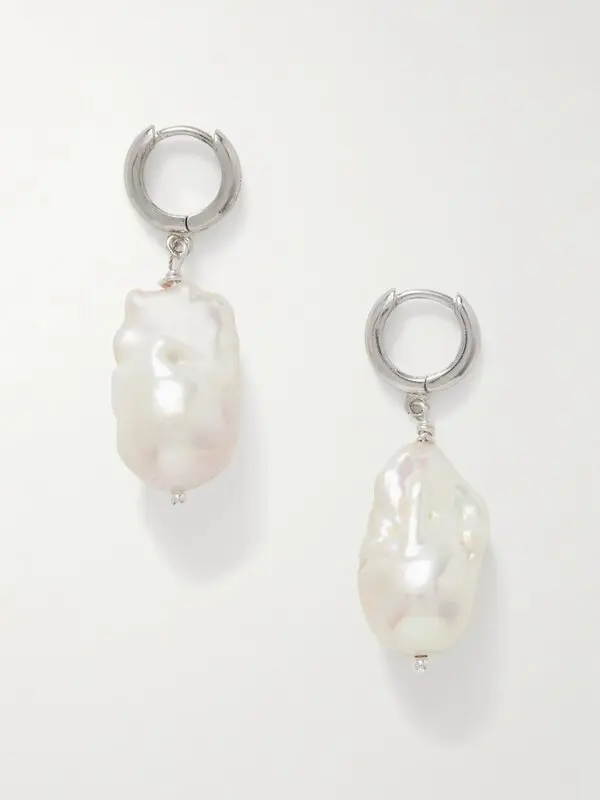 GOHAR WORLD Host Silver Pearl Hoop Earrings - White
