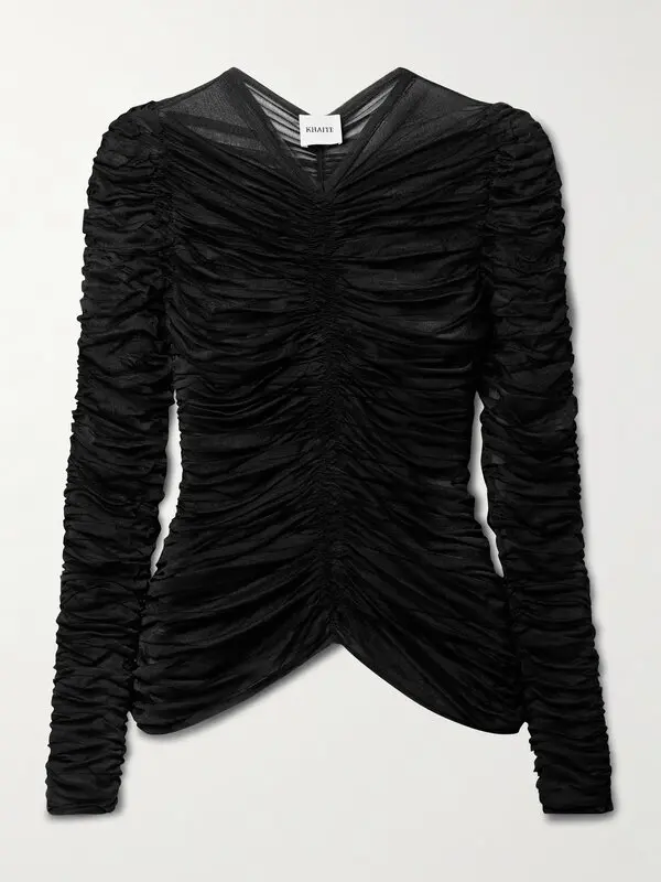 Khaite Haven Ruched Silk-blend Top - Black