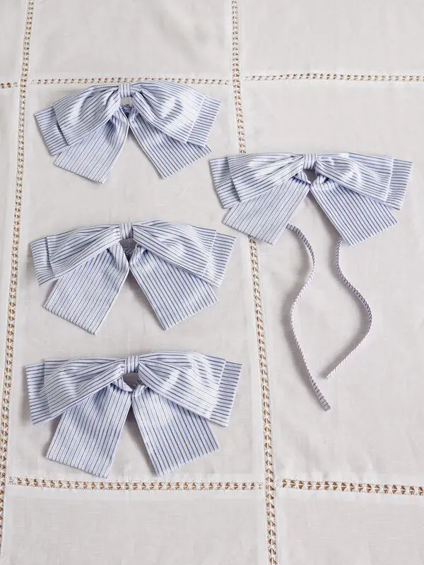 GOHAR WORLD Set Of Four Jacquard Napkin Bows - White