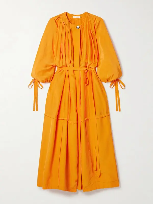 Co Oversized Pleated Habotai Maxi Dress
